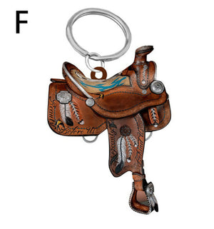 Wholesale Acrylic Denim Saddle Keychain OLY-KC-JieXun002