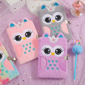 Wholesale Cartoon plush notebook with cute big eyes embroidery and loc