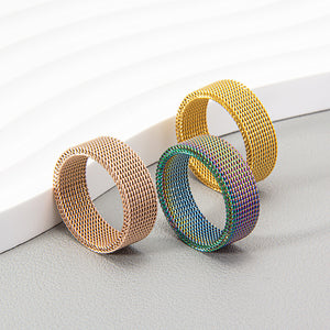 Wholesale 8MM Titanium Steel Deformable Multicolor Mesh Ring